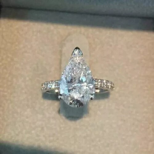 3Ct Lab Created VVS1/D Diamond Solitaire Engagement Ring 14K White Gold ...