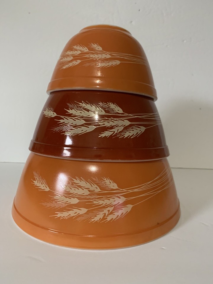 3 PYREX Autumn Harvest Wheat Nesting Mixing Bowls 403 402 401 | eBay
