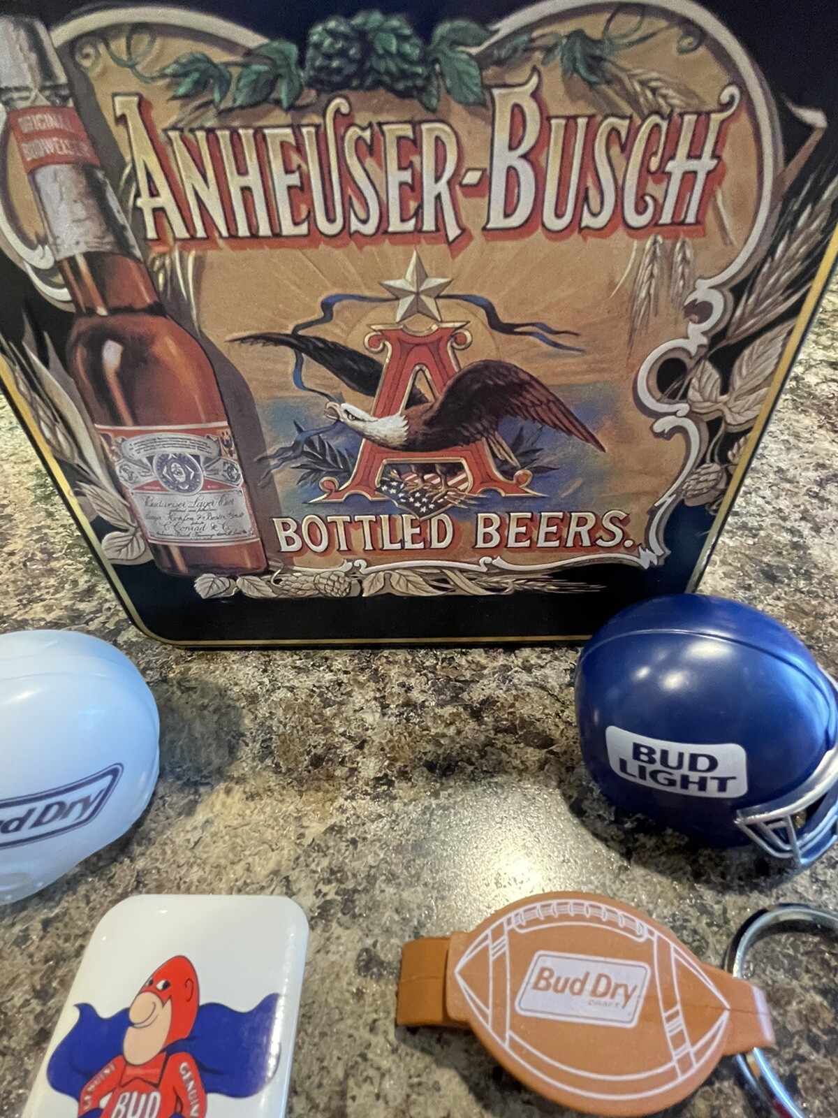 Vintage Anheiser Bush Tin Plus Chachkie Lot X10 Items Includes Bud Man ...