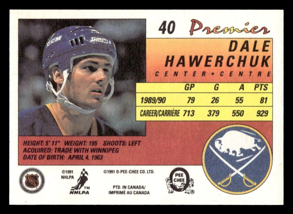 Dale Hawerchuk Buffalo Sabres 1990-91 O-Pee-Chee Premier #40 | eBay