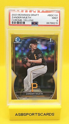 2023 Bowman Draft Chrome Zander Mueth 1st RC Yellow Ref #41/75 PSA 9 ...