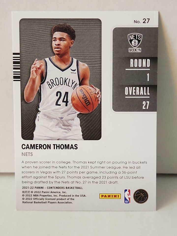 Cameron Thomas Rookie Card Panini Contenders 2021 Draft Class RC #27 ...