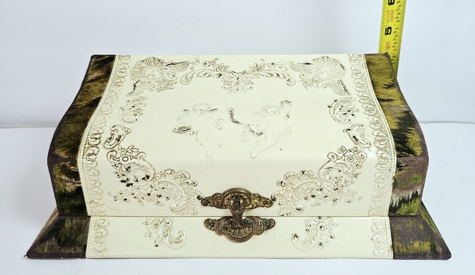 Vintage Victorian Velvet & Celluloid Dresser Box Embossed Cherubs ...