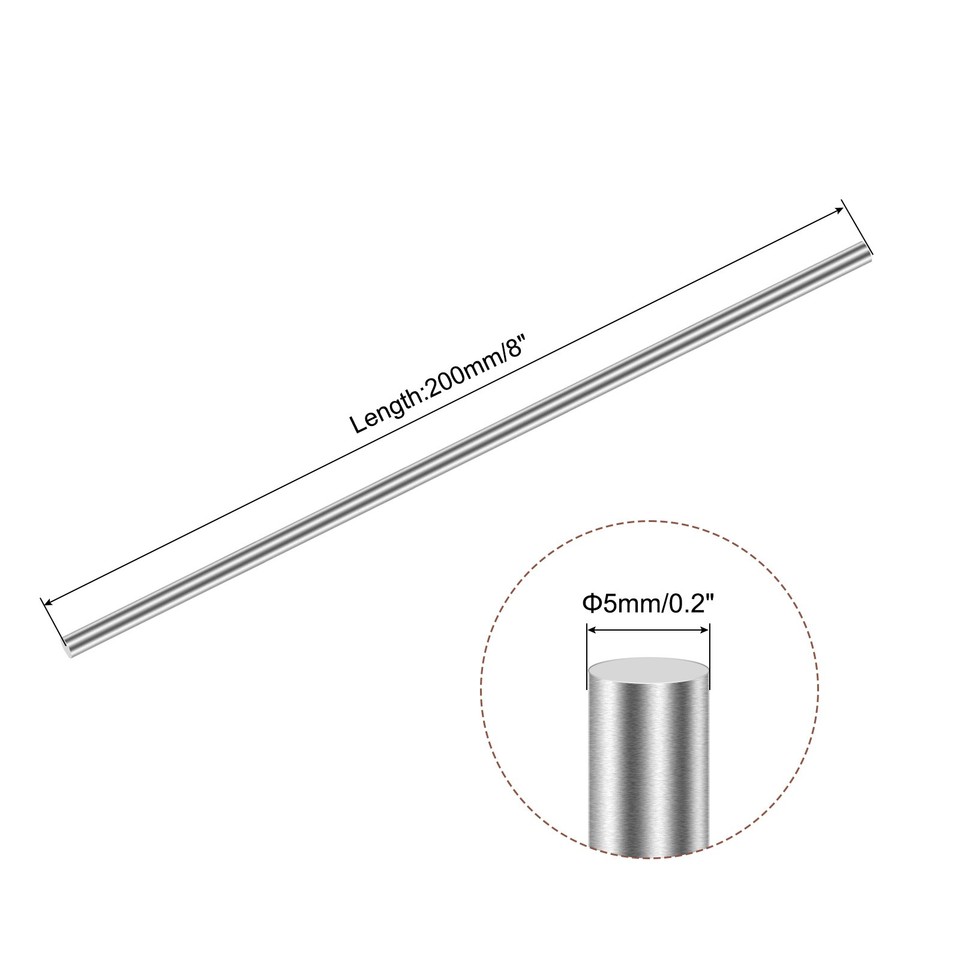 6pcs 5mm x 200mm 304 Stainless Steel Solid Round Rod for DIY Craft ...