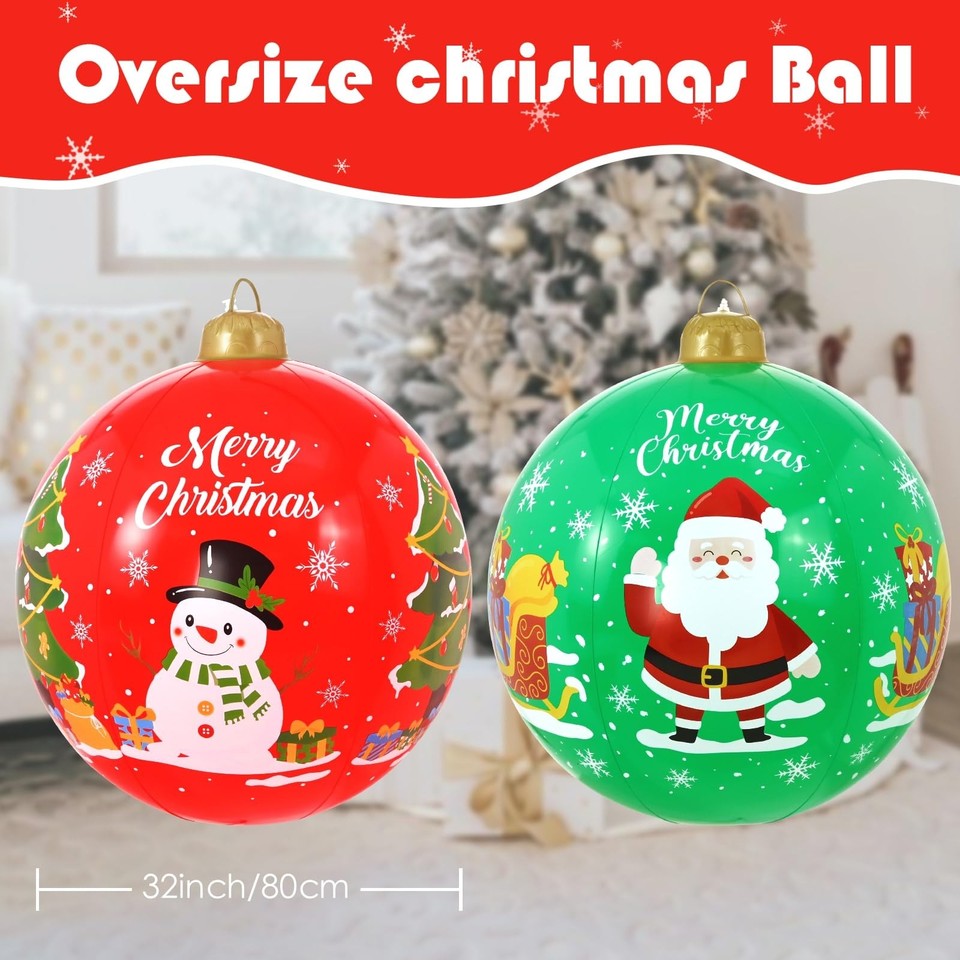 2Pcs 32 inch Giant Inflatable Christmas Balls Large PVC Decorated Ball ...