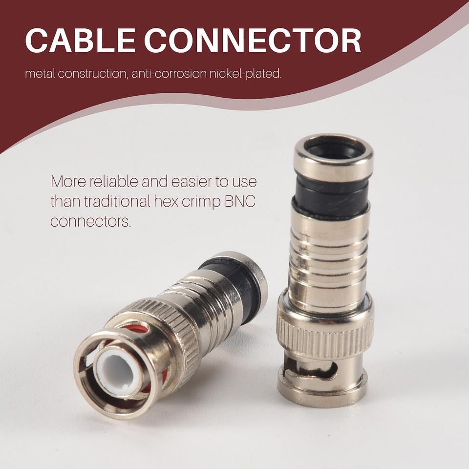 5X(10 pcs BNC Compression Connector for Coax RG59 Cable CCTV Cameras ...