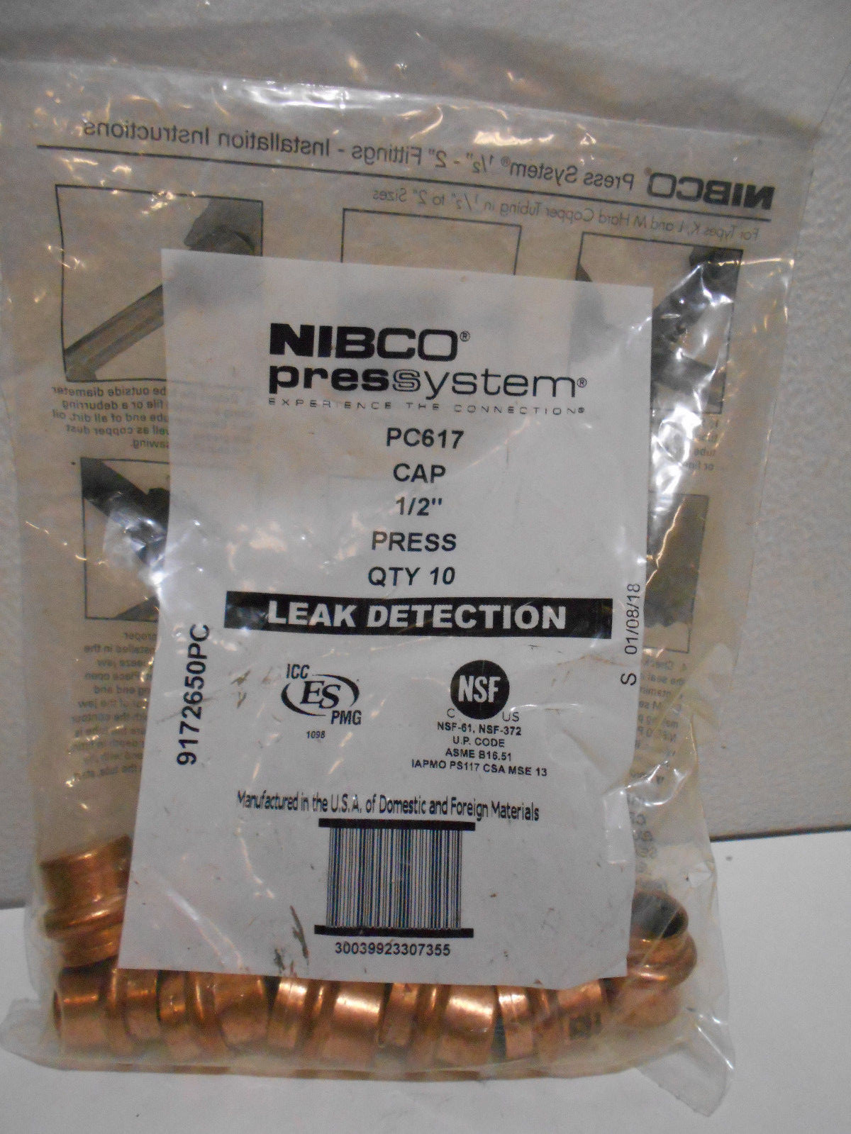 Lot / Bag of 10 NIBCO 1/2" Press Press Cap PC617 | eBay