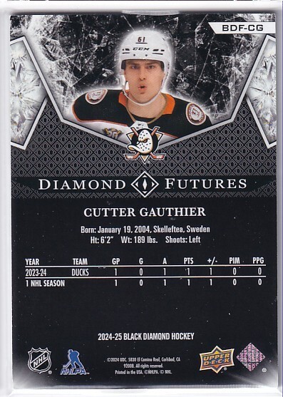 2024-25 UD Black Diamond DIAMOND FUTURES RC Cutter Gauthier 207/249 | eBay