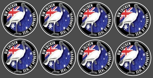 BIN CHICKEN FUNNY AUSSIE STICKER 8 PK SEAL OF APPROVAL AUSTRALIA 45mm x ...