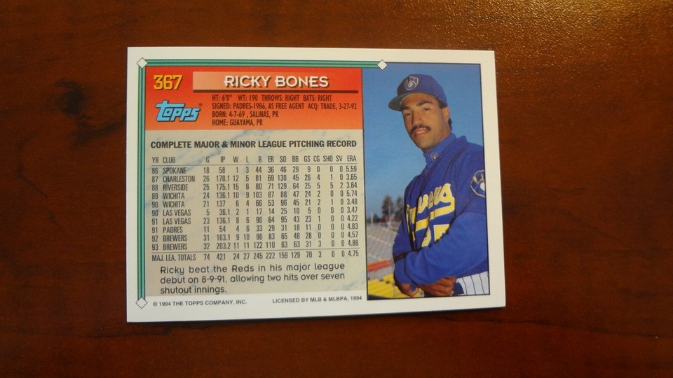 1994 TOPPS # 367 RICKY BONES BASEBALL CARD | eBay