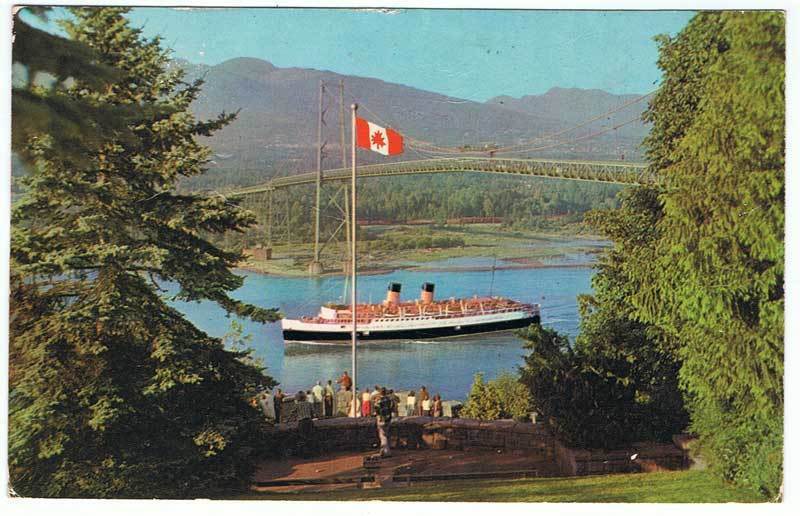 Postcard of the ship SS Princess Patricia passing under The Lion's Gate ...