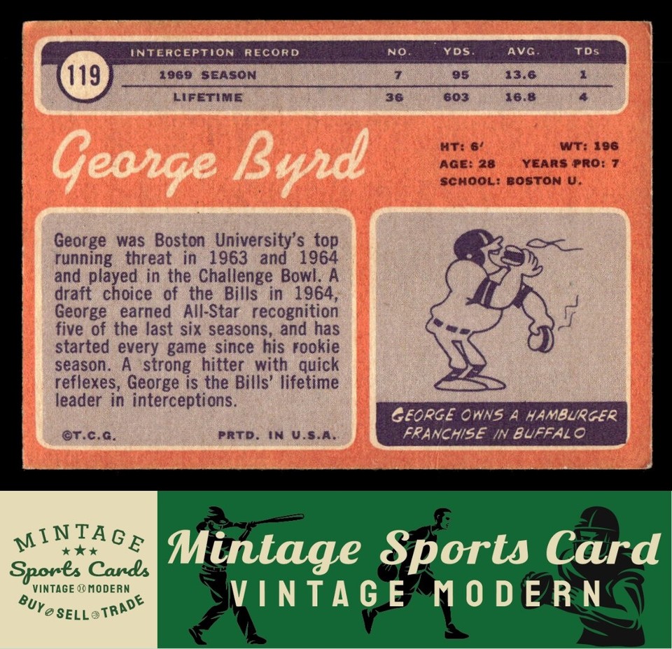 1970 Topps - George Byrd - #119 Buffalo Bills FR/FR+ | eBay