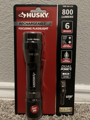 Husky 800 Lumens Dual Power LED Rechargeable Focusing Flashlight 6 ...