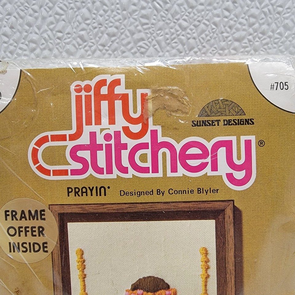 Vintage Jiffy Stitchery Cross Stitch Kit #705 Prayin 5" x 7" Sealed ...