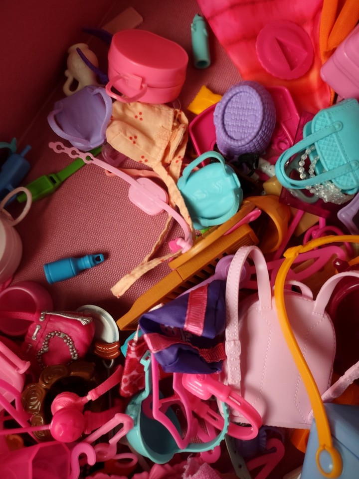 Barbie Doll Accessories Lot Food Jewelry Hats Bags Brushes Kitchen ...