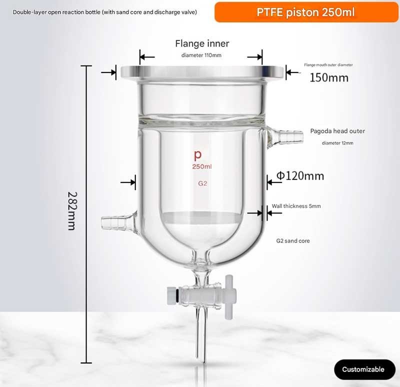 250ml Lab Reaction Flask Double-Layer Glass G2 Filter Chemical Vessel ...