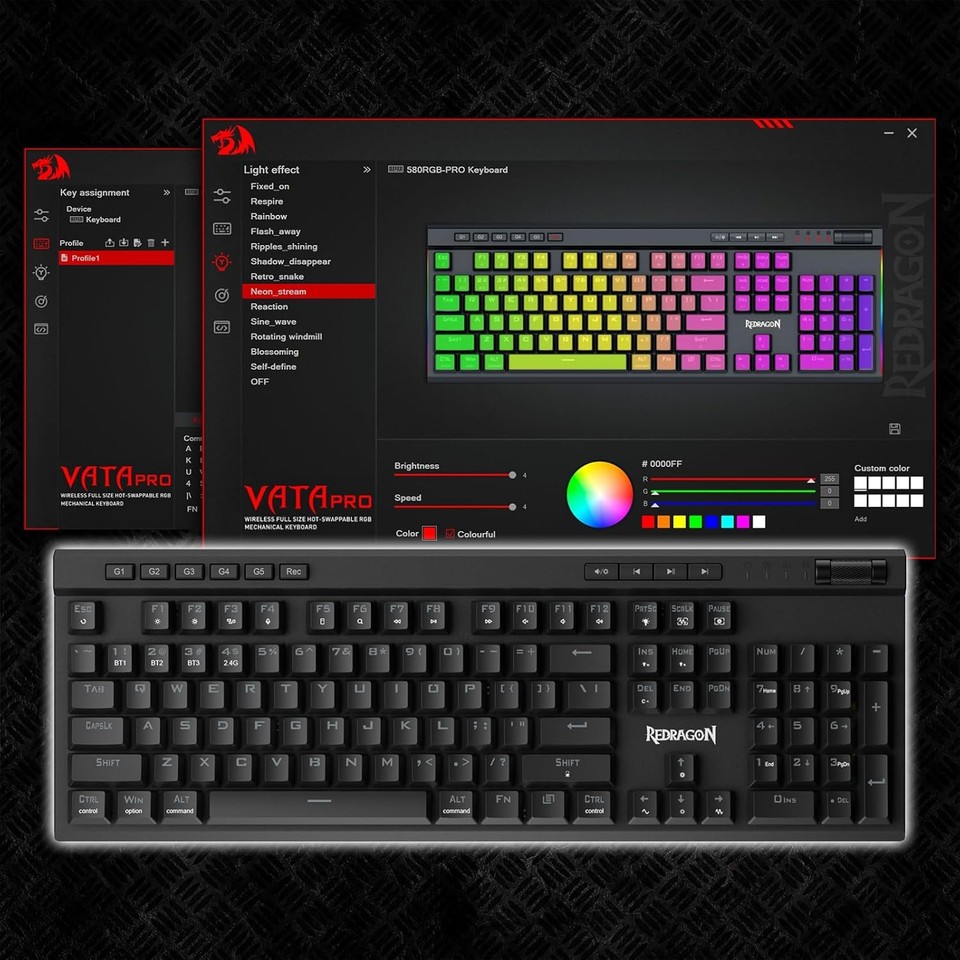 Redragon K580 PRO RGB Gaming 3-Modes 104 Keys Mechanical Keyboard, Red ...