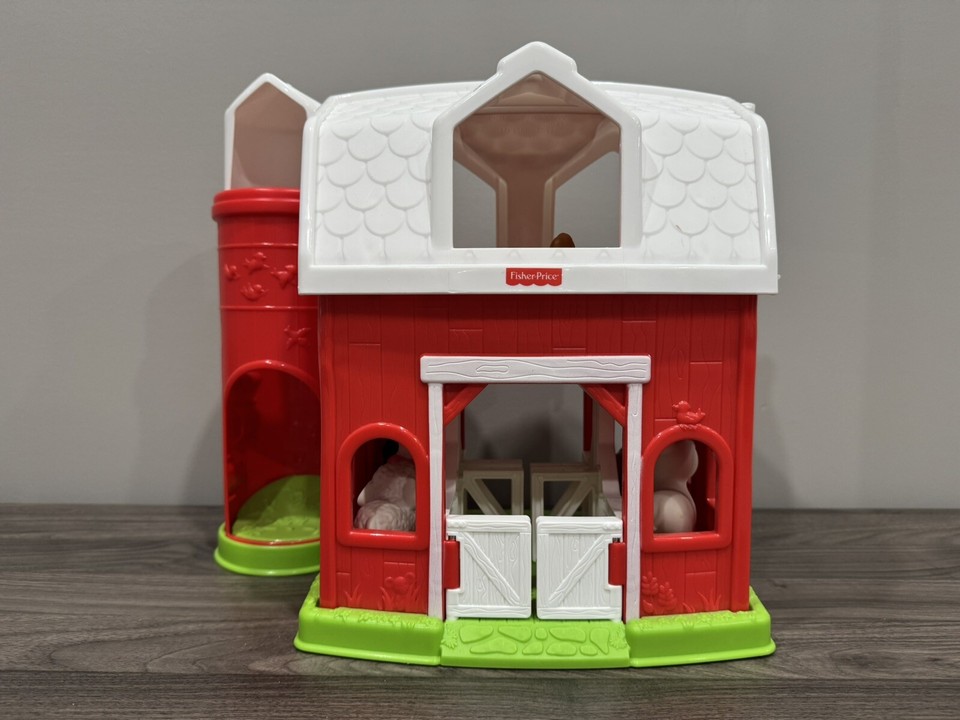 Fisher-Price Little People Toy Folding Barn w/ Silo Farm Animal Sounds ...