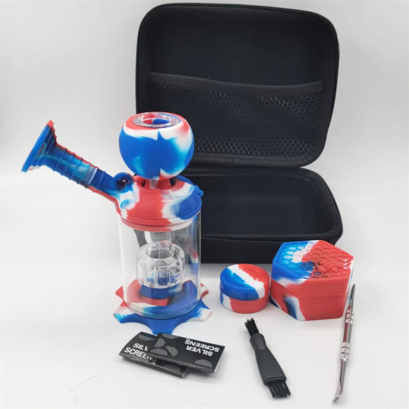 Silicone Glass Bong Set With Cleaning Tool＆Metal Fittings＆Silicone ...