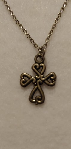 Necklace Pendent Pewter cross 1/2 in x 3/4 in, silver tone Chain, 17 1/ ...
