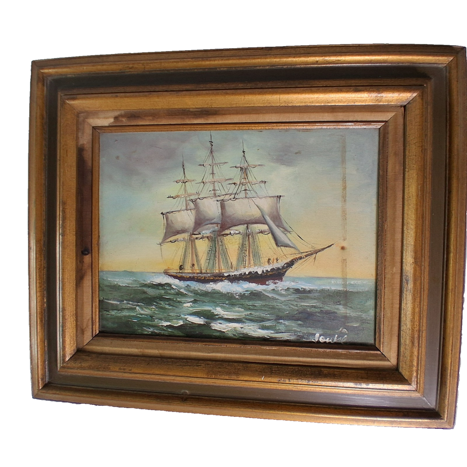 VGT Nautical Oil Painting Tall Ship Seascape Signed Louise Framed ...
