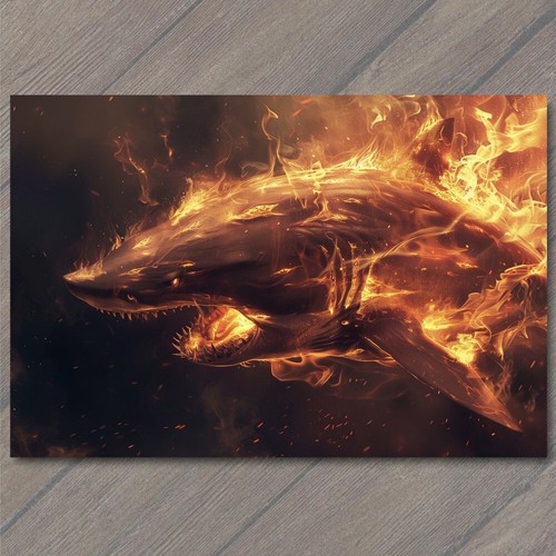 4x6" Shark from Hell Fire Evil Teeth Demon Devil Weird Animal Scary ...