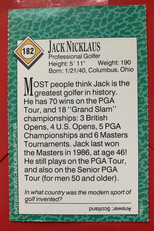 Sports Illustrated For Kids 1990 Jack Nicklaus#182 & Steve Ballesteros ...