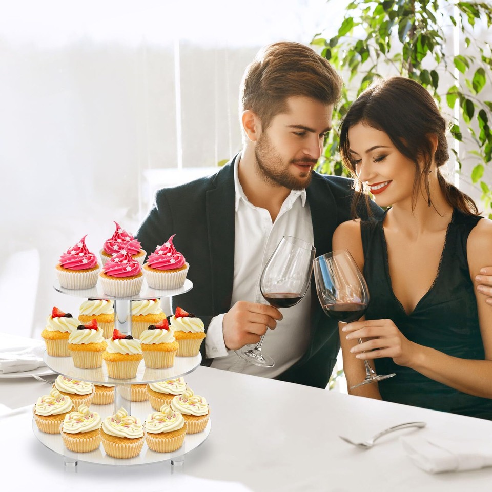 3 Tiers Round Cupcake Stand Acrylic Cake Tower Stand Holder Macaron ...