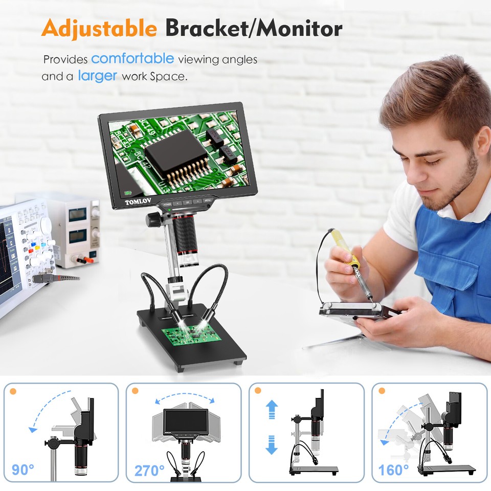 10" TOMLOV Solder Station Magnifier Bench 1500X coin Microscope Jewelry ...