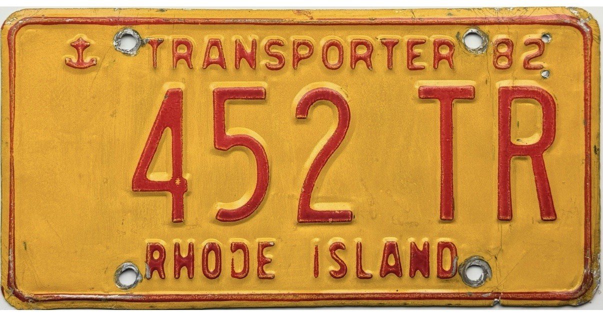 *99 CENT SALE* 1982 Rhode Island TRANSPORTER License Plate #452 TR No ...