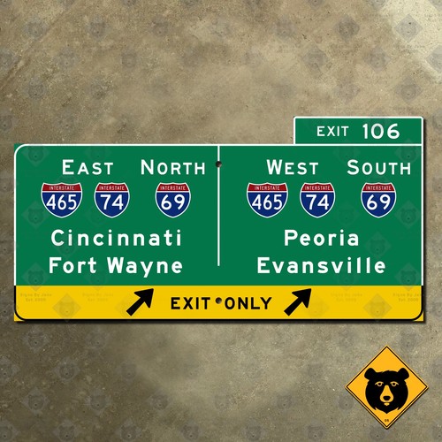 Indiana Cincinnati Fort Wayne Peoria Evansville highway road sign 16x8 ...