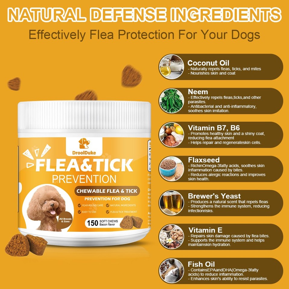 90 Bacon Flavored Chewable Tablets Natural Insects Prevention Chewable ...