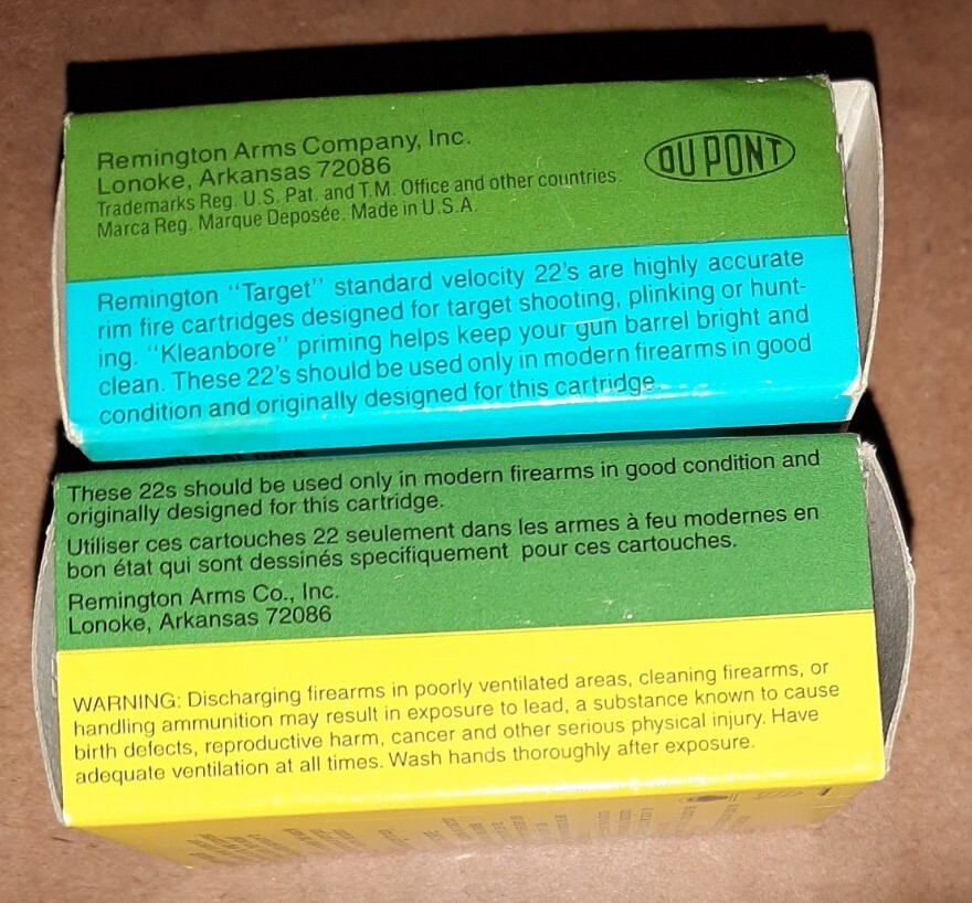 DuPont Remington 22 Target Long Rifle & High Velocity 22 Long Empty ...