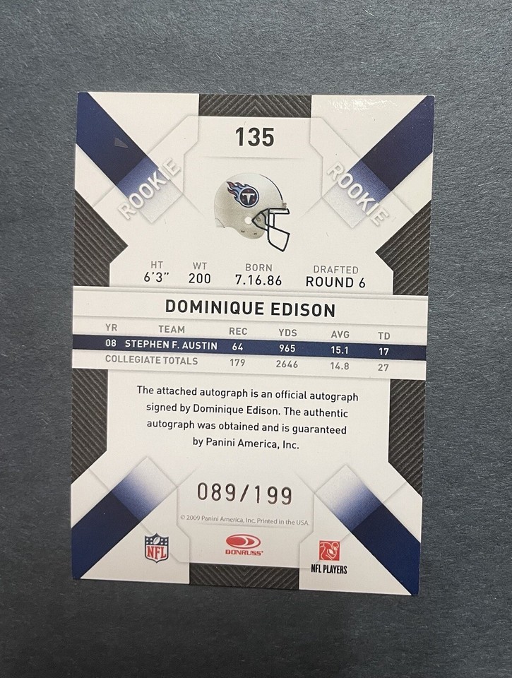 2009 Donruss Threads /199 Dominique Edison #135 Rookie Auto RC | eBay