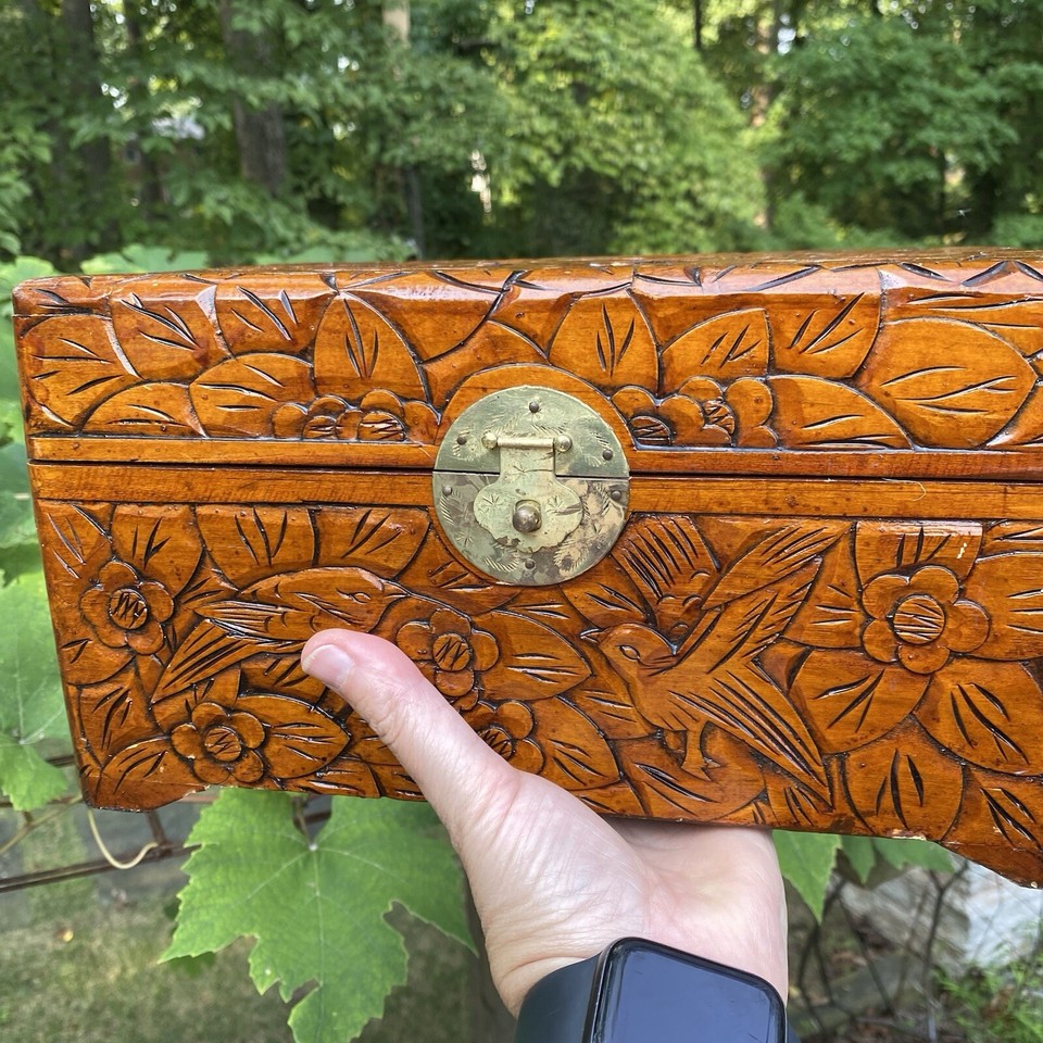 Antique Chinese box Victorian carved bird box sweetheart chest /box | eBay