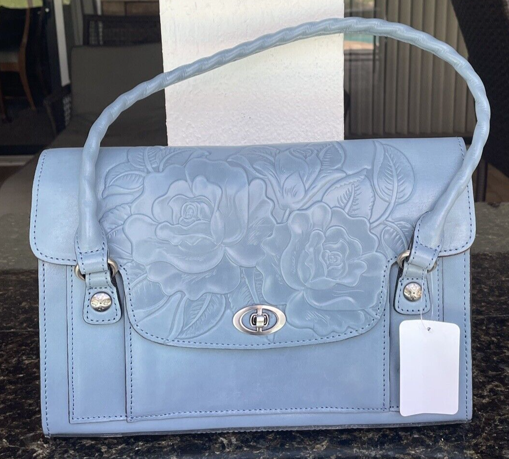 Patricia Nash Sanabria Rose Tooled Leather Satchel-Safflower Blue-NWT ...