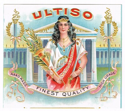 RARE CIGAR BOX LABEL VINTAGE C1900 JUSTICE LEGAL LAWYER COURT ULTISO ...