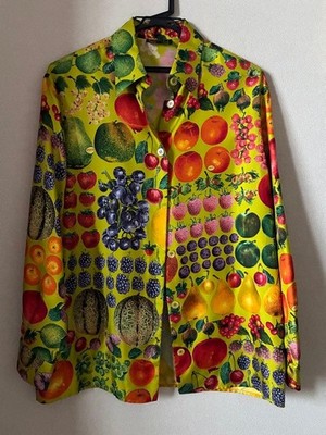 GUCCI Women's Fruit Print Silk Shirt with Long Sleeves Size L Italy Pre ...