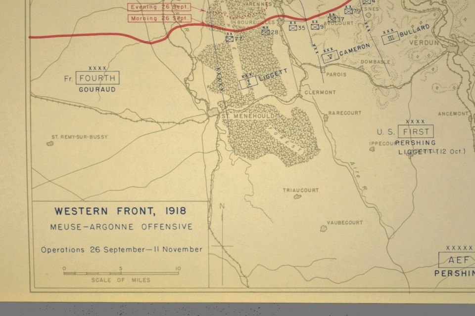 1918 Meuse Argonne Offensive Map End of WW1 US Allied Offensive Western ...