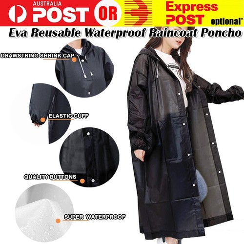 Reusable EVA Raincoat Adult Unisex Hooded Rain Coat Jacket Waterproof ...