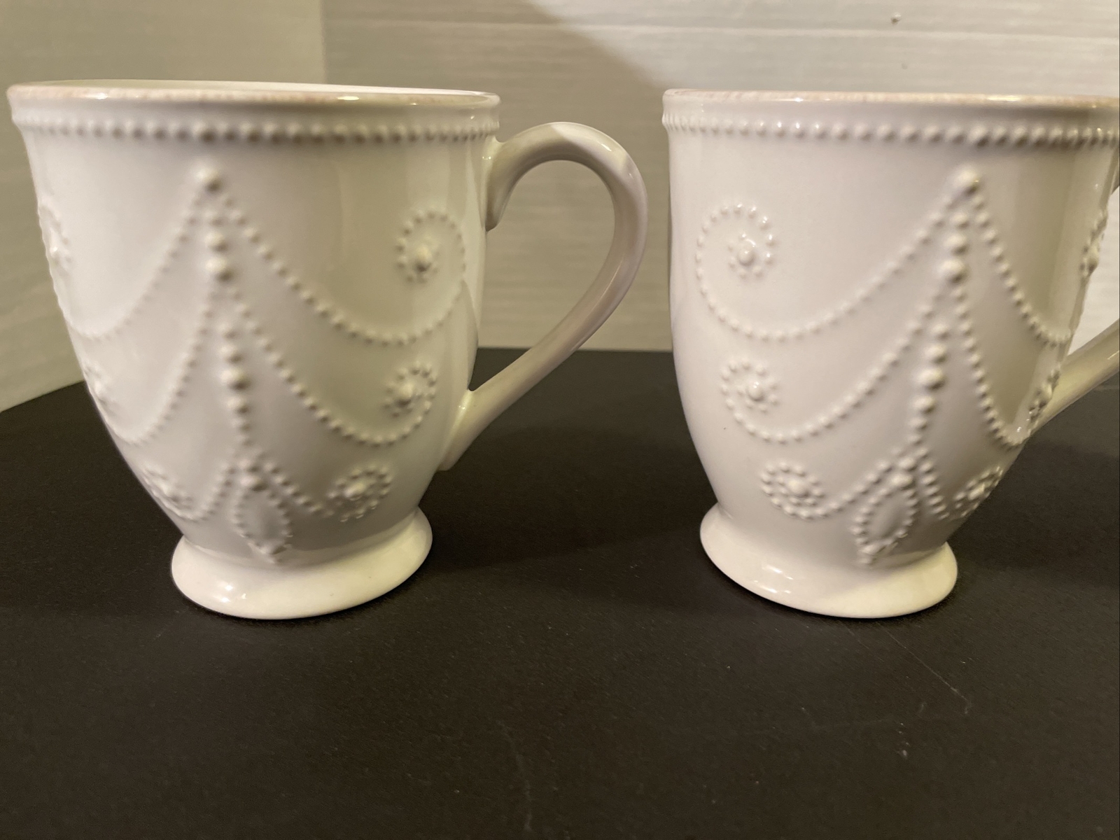 Set of 4 French Perle by Lenox-4" White Beaded Swirl-12 oz Tea Coffee ...