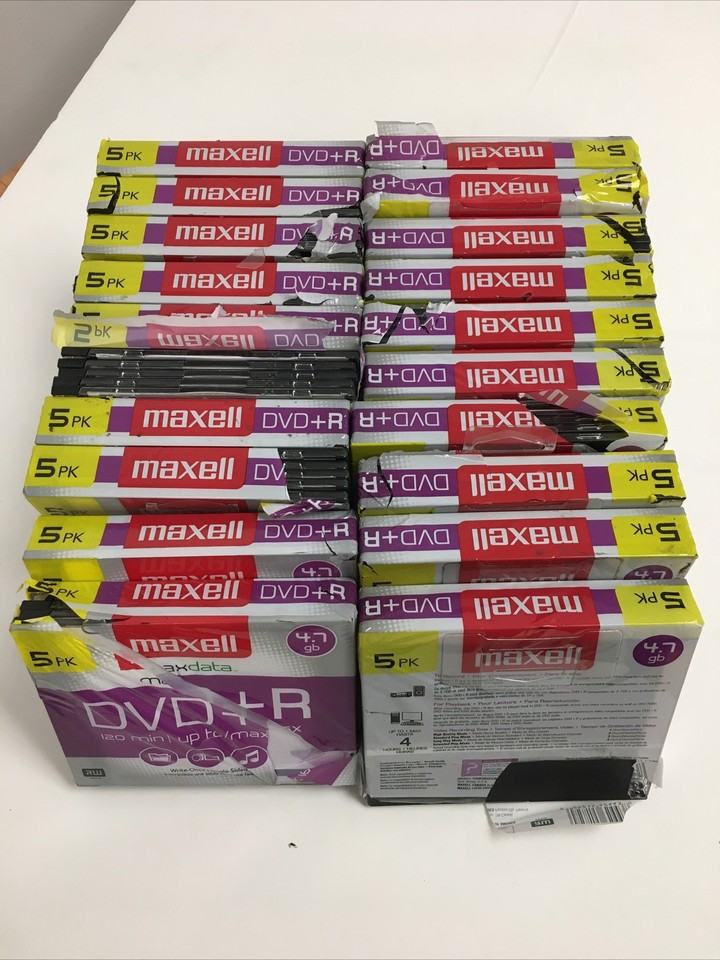 100 Maxell DVD+R Discs, 4.7GB with Slim Jewel Cases, 5 packs WRAPPING ...