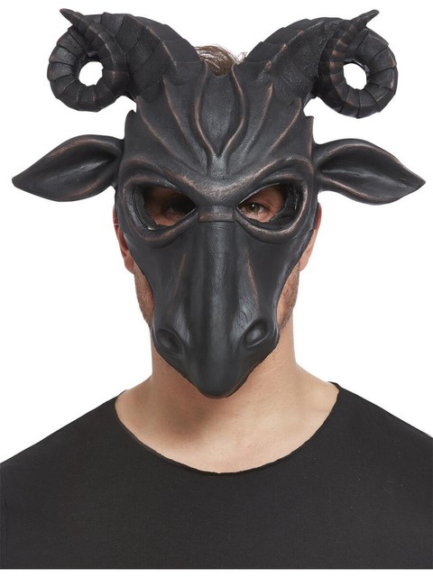 Deluxe Satanic RAM Mask Black Rams Face Adults Halloween Creepy Fancy ...