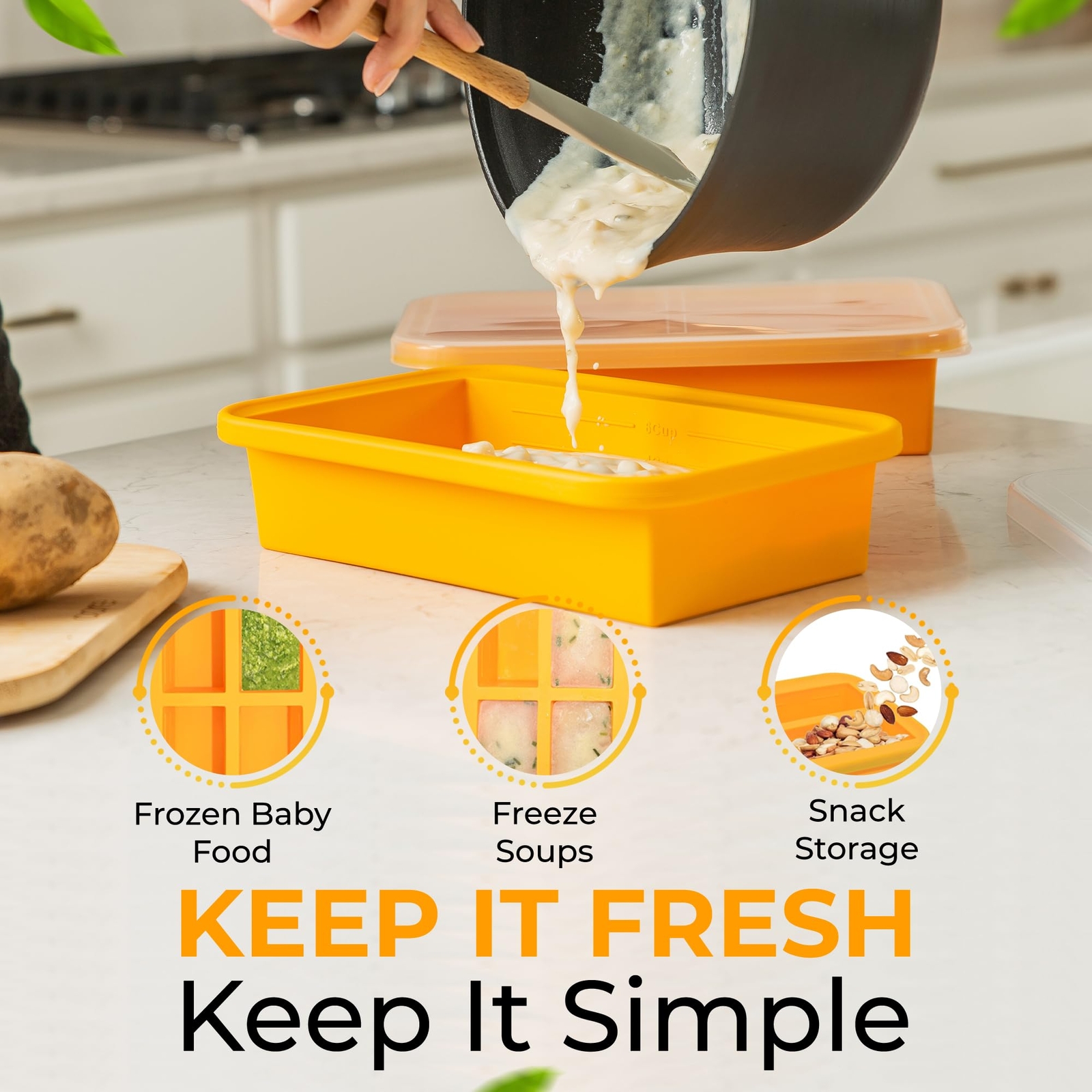 2 Pack Large Silicone Freezer Containers For Soup Pasta Sauce Leftovers ...