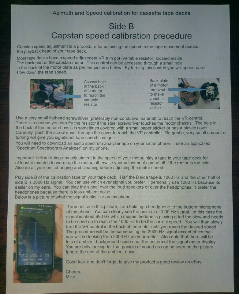 Cassette speed calibration & head alignment tape 1000 Hz, 3000 Hz, 7000 ...