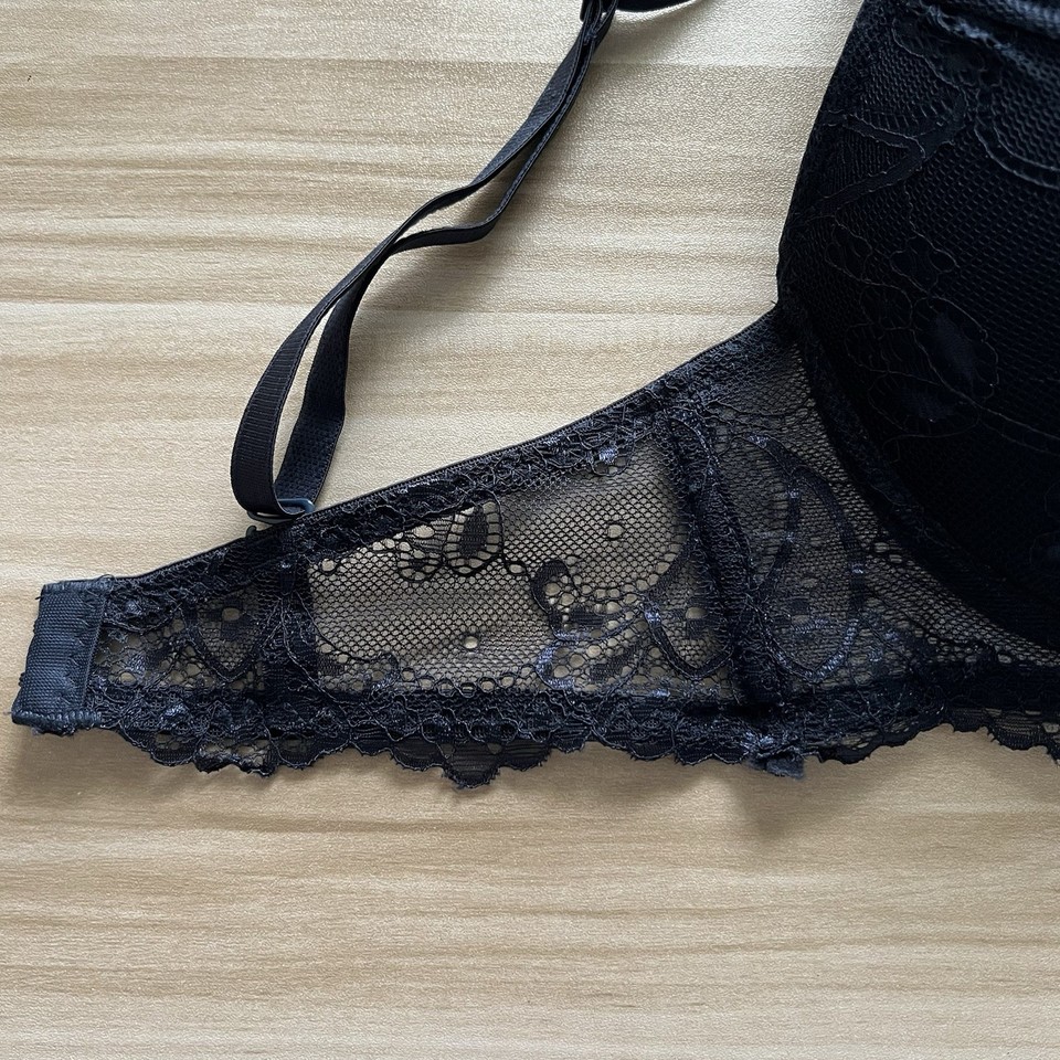 Parisian Intimates Black Lace 34C Bra Light Push Up Padded Underwire ...