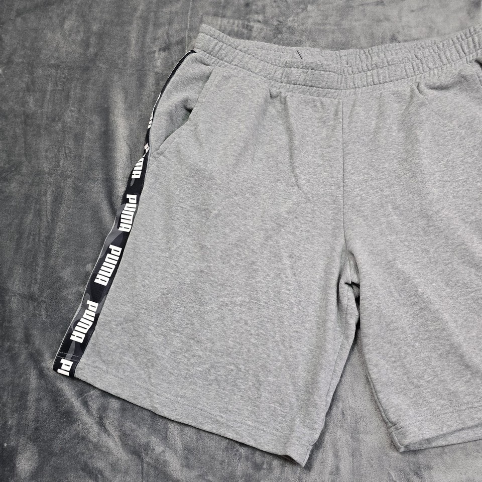 Puma Shorts Mens Large Gray Athletic Tape Logo Gym Lounge Drawstring ...