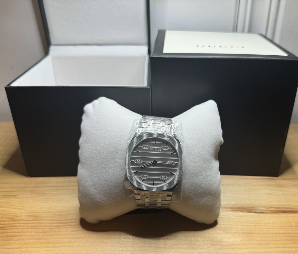 Gucci 25H Men's Silver Dial Watch YA163407 | eBay