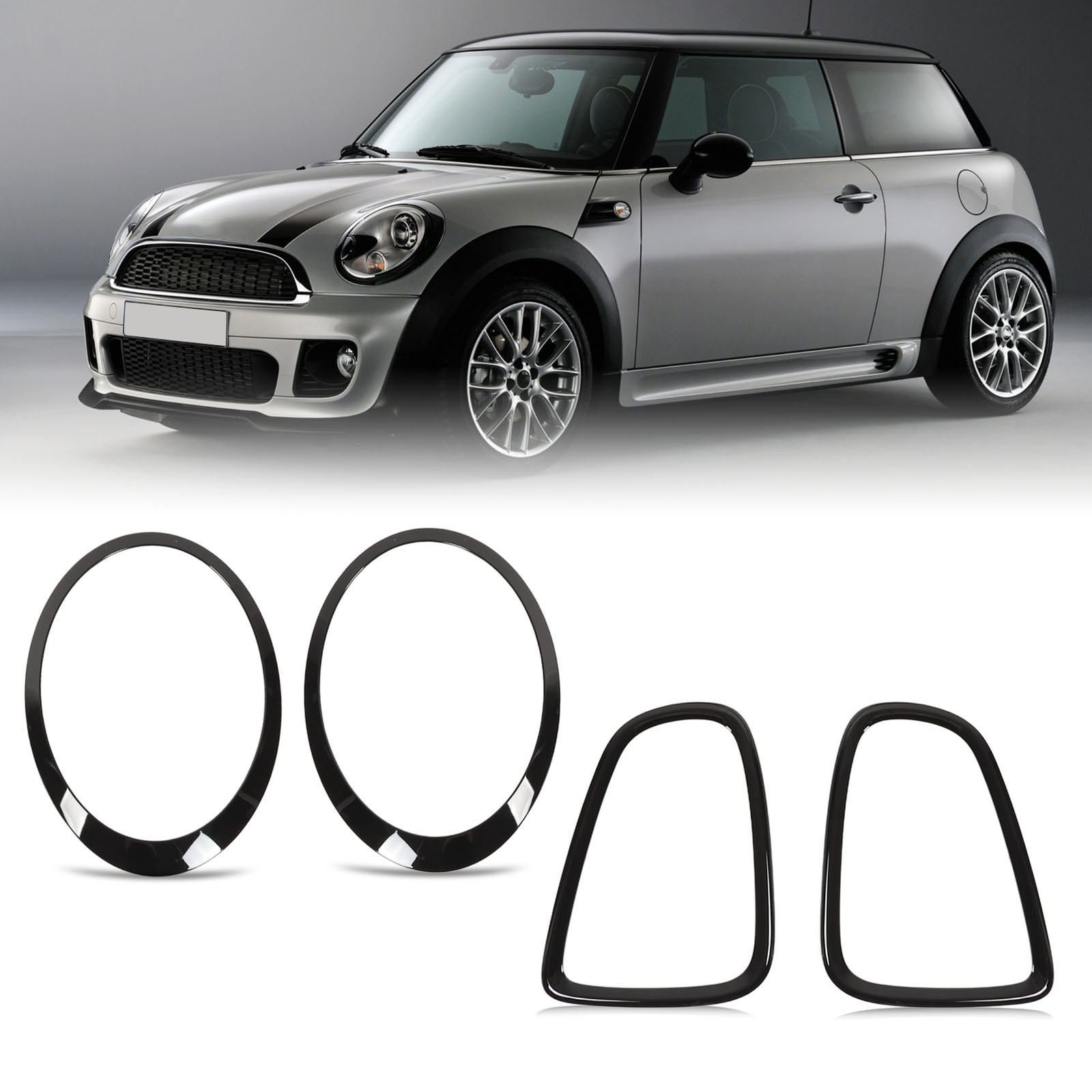 *4pcs Gloss Black Headlight Taillight Surround Cover Trims For Mini R56 ...