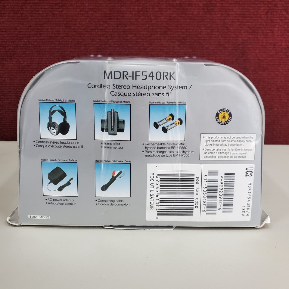 NIB Vintage Sony Infrared Cordless Wireless Stereo Headphones MDR ...